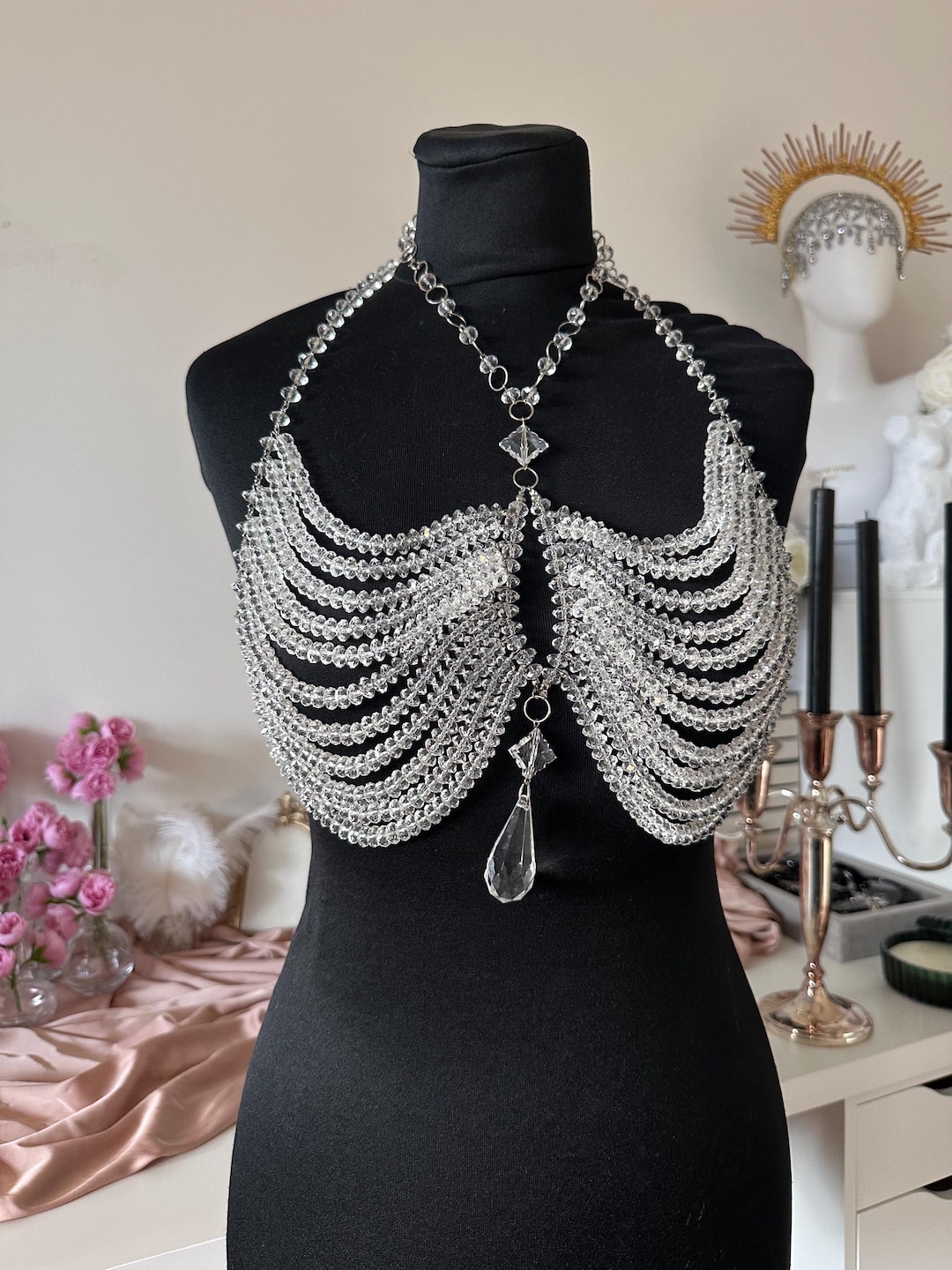 Crystal Beaded Body Chain Bra | Handmade Statement Festival Jewelry ...