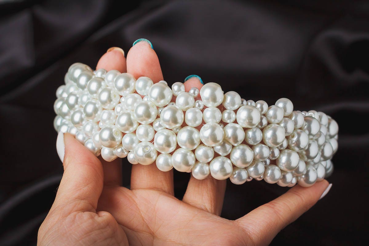 Pearl headband for wedding hair accessories Wide jeweled | Etsy