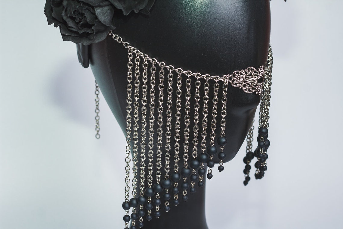 Burning Man Mask Face Chain Mask Costume Black Gothic Jewelry | Etsy