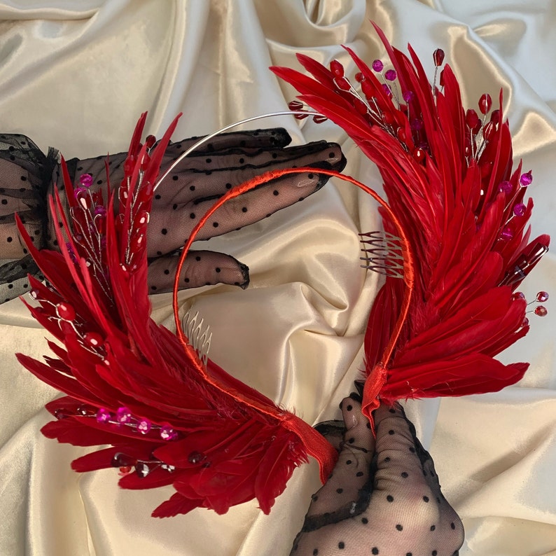 Feather Headdress Red Feather Tiara Burning Man Headpiece Red - Etsy