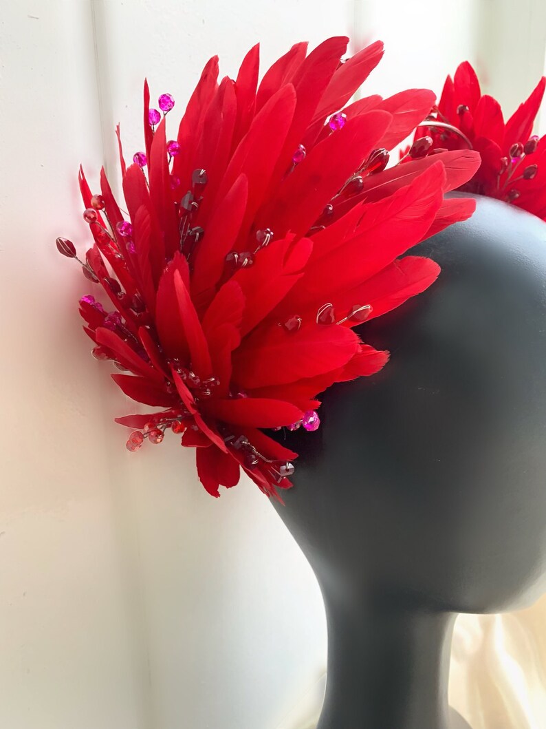 Feather Headdress Red Feather Tiara Burning Man Headpiece Red - Etsy