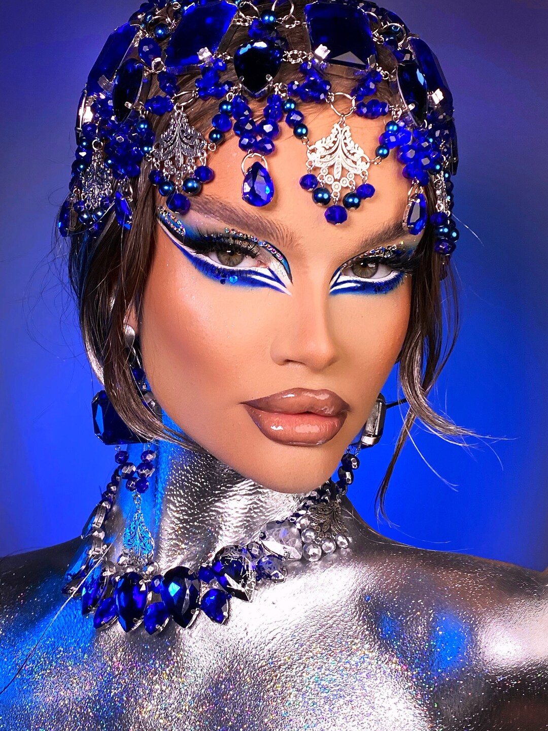 Blue Wig Show Headpiece Cosplay Wig Burning Man Festival Chain ...