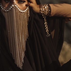 Gold Face Chain Mask Arabic Style Jewelry Face Chain Burning Man Outfit ...