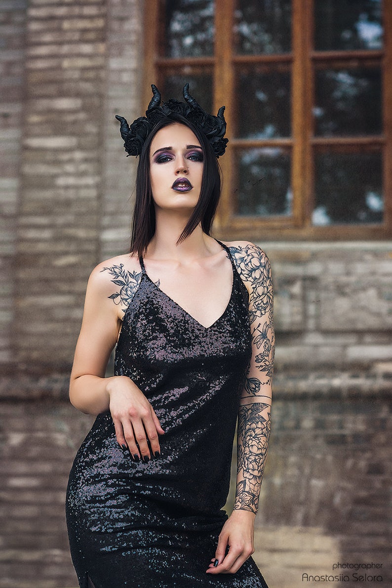 Demon Horns Costume Crown Halloween Devil Headdress Gothic - Etsy