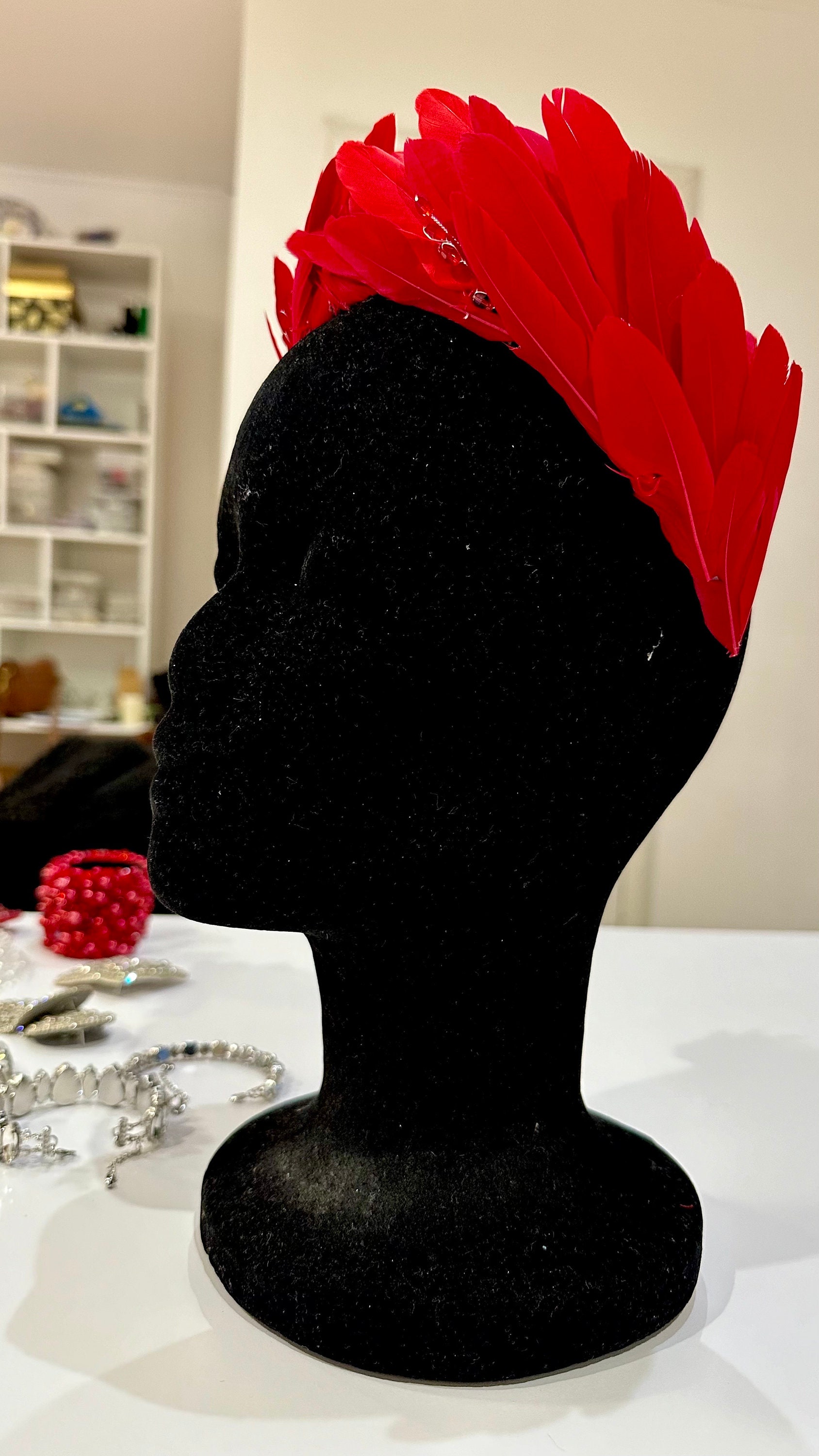 Red Feather Headdress, Gothic Burning Man Tiara - Etsy