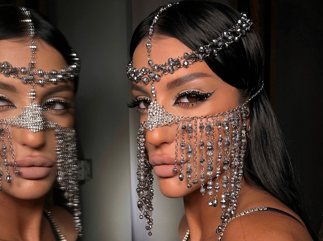 Silver Face Chain Mask Arabic Style Jewelry Face Chain Burning Man ...