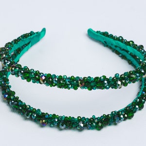 Bridal Thin Headband Double Band Tiara Emerald Beaded Headband Baroque ...