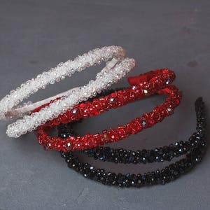 Bridal Thin Headband Double Band Tiara White Clear Beaded Headband ...