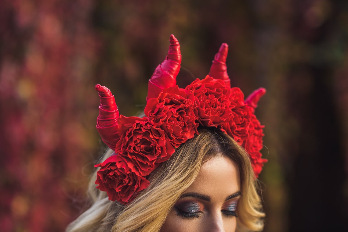 Demon Horns Headdress Red Devil Halloween Costume Crown Gothic - Etsy