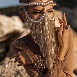 Gold Face Chain Mask Arabic Style Jewelry Face Chain Burning Man Outfit ...