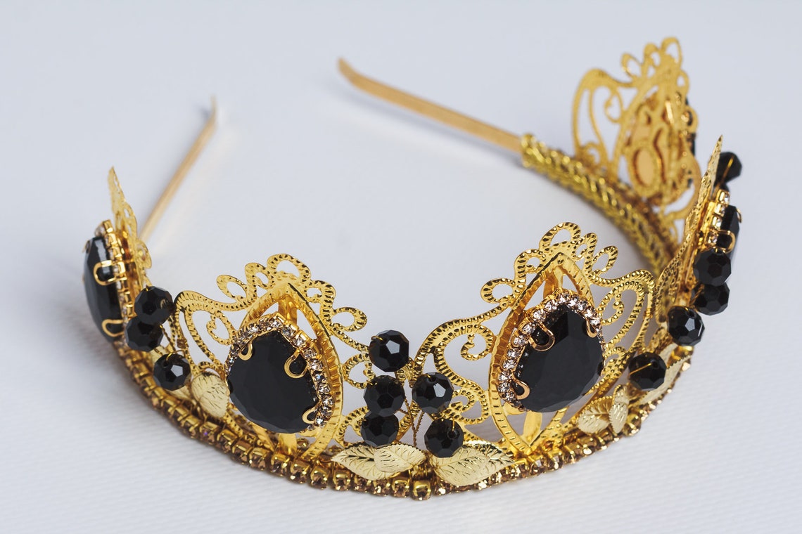 Gold black crown Gothic Baroque crown Medieval wedding crown | Etsy