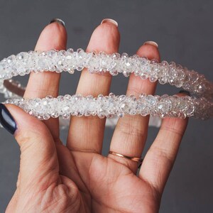 Bridal Thin Headband Double Band Tiara White Clear Beaded Headband ...