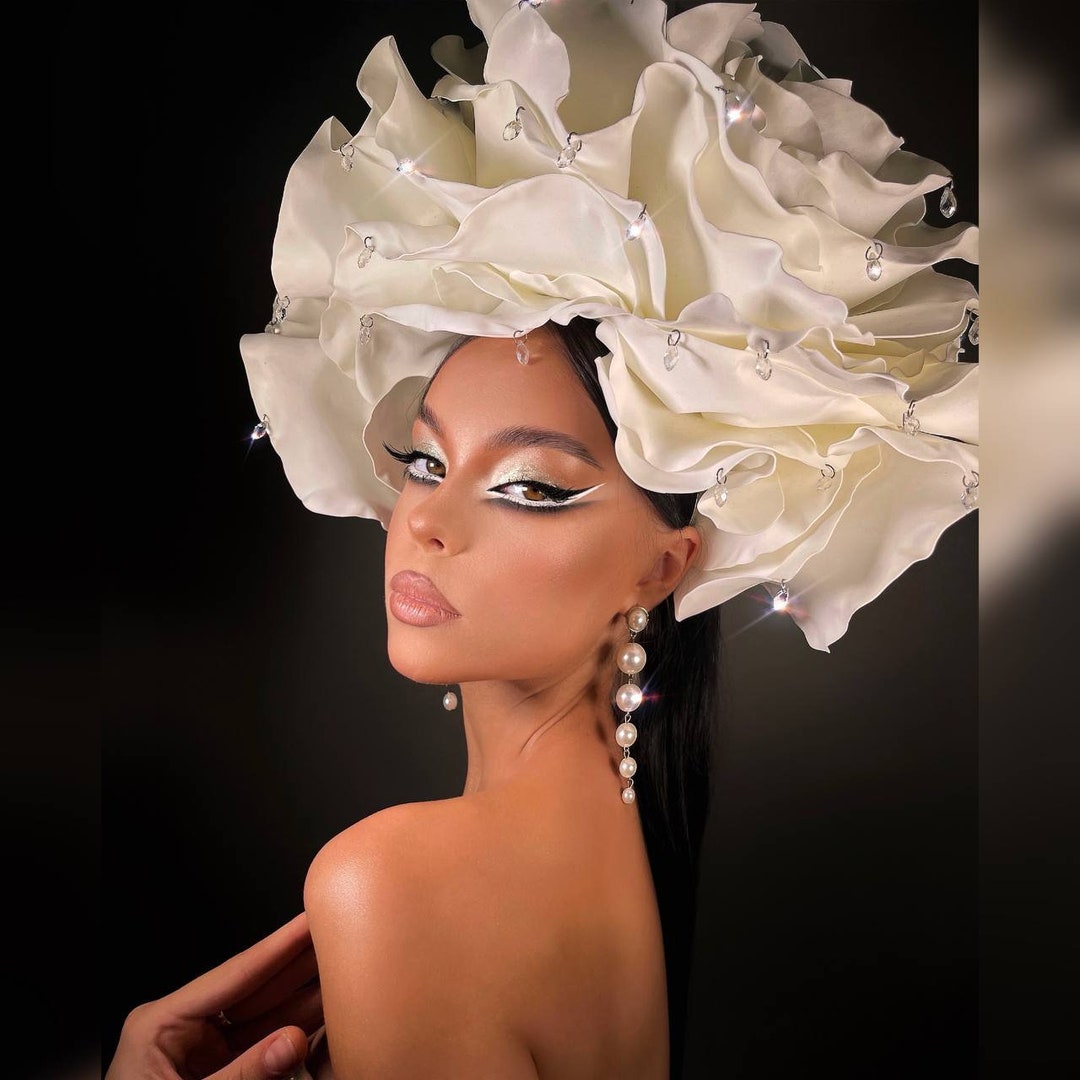 White Flower Headpiece Big Flower Crown Ivory Flower Tiara Accessories ...