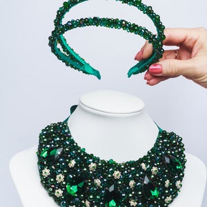 Bridal Thin Headband Double Band Tiara Emerald Beaded Headband Baroque ...