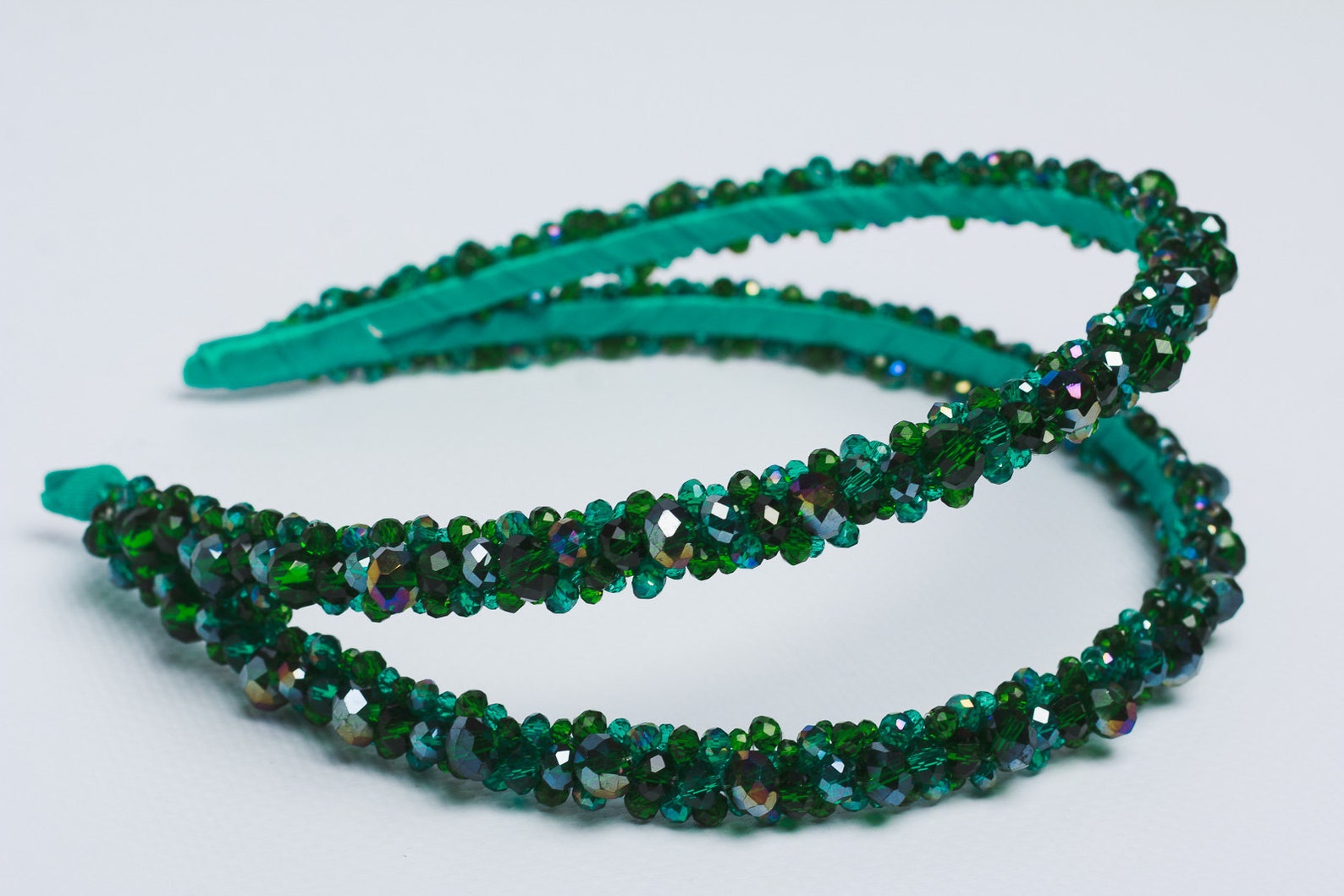 Bridal Thin Headband Double Band Tiara Emerald Beaded Headband Baroque ...