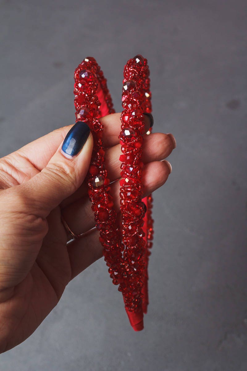 Red Beaded Double Headband - Jeweled Wedding Tiara - Etsy