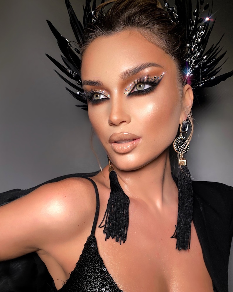 Feather Headdress Black Feather Tiara Burning Man Headpiece - Etsy