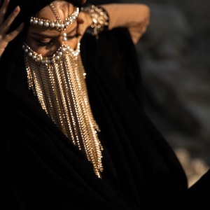 Gold Face Chain Mask Arabic Style Jewelry Face Chain Burning Man Outfit ...