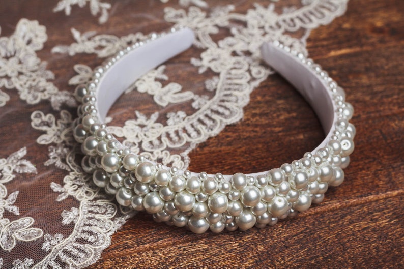 Pearl headband for wedding hair accessories Wide jeweled | Etsy