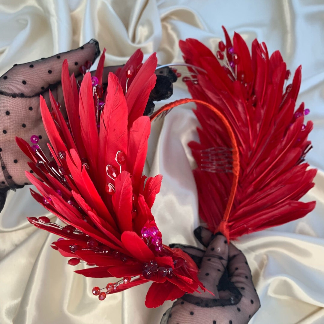 Feather Headdress Red Feather Tiara Burning Man Headpiece Red Festival ...