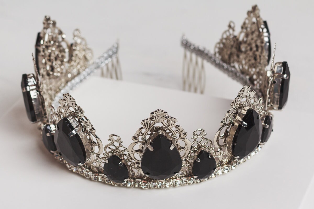 Black crown Gothic wedding headpiece Silver medieval tiara | Etsy