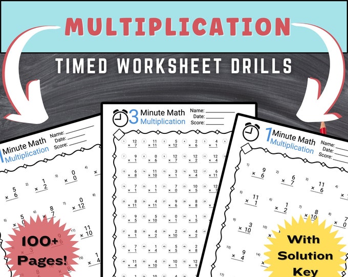 Multiplication 1 Minute Drill V (10 Math Worksheets With Answers)/ Pdf ...