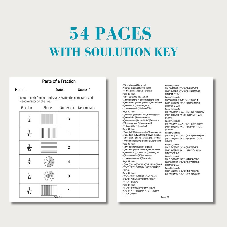3rd Grade Fractions Worksheets Printable Math Packet Parts of a ...