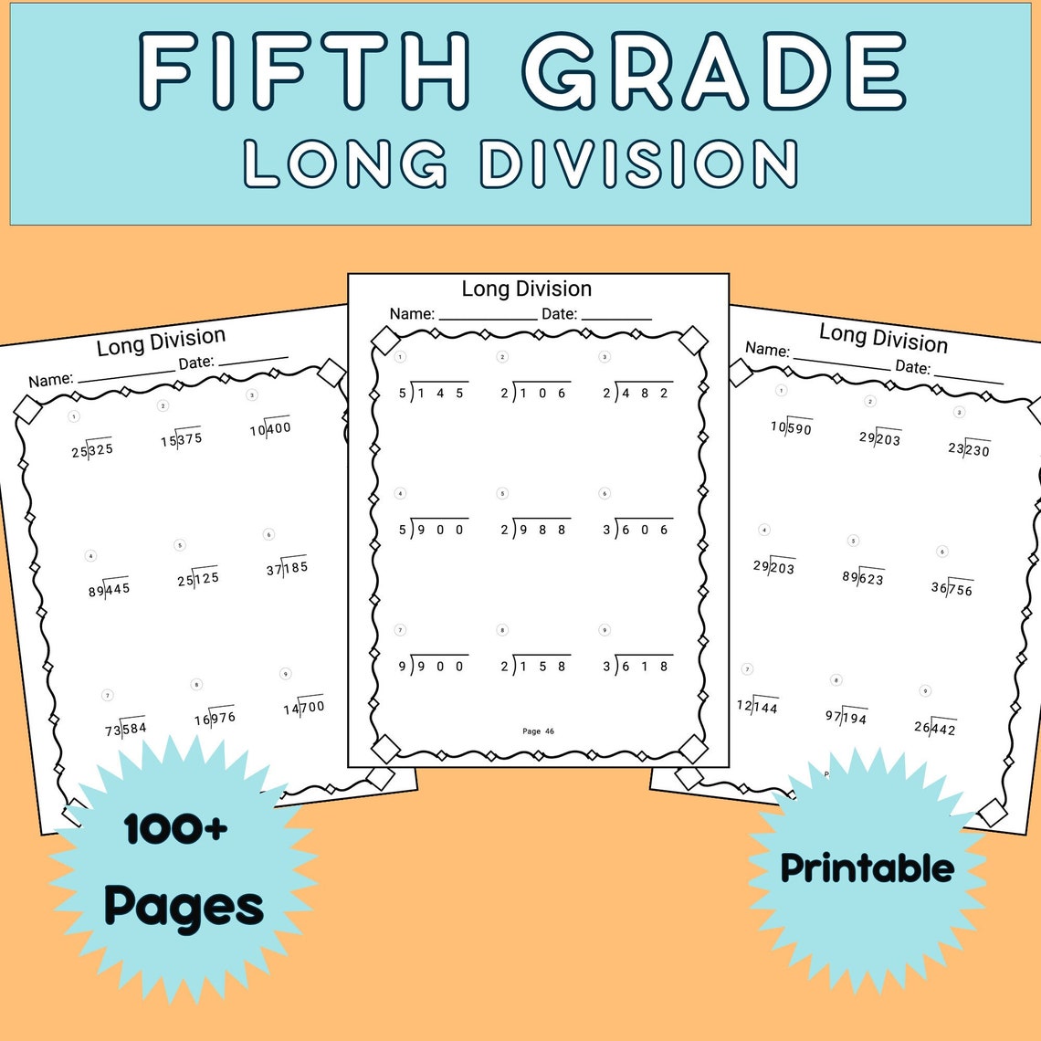 Long Division Math Worksheet Printable 5th Grade Division Math ...
