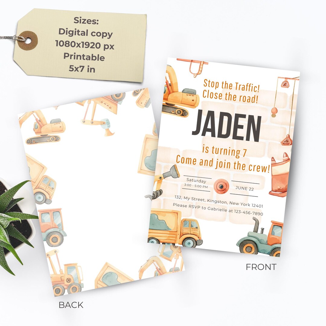 Construction Birthday Party Invitation Construction Theme Birthday ...