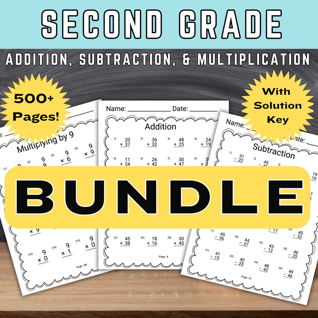 2nd Grade Math Worksheet Bundle Addition Subtraction Worksheet ...
