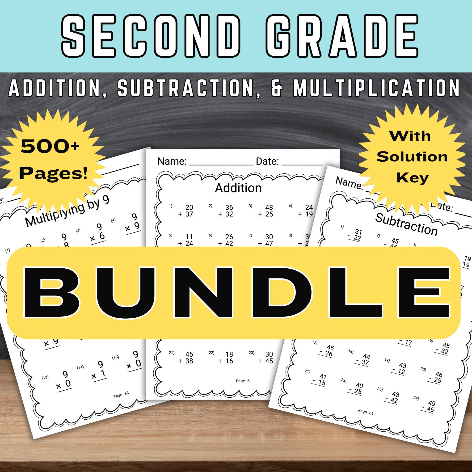 2nd Grade Math Worksheet Bundle Addition Subtraction Worksheet ...