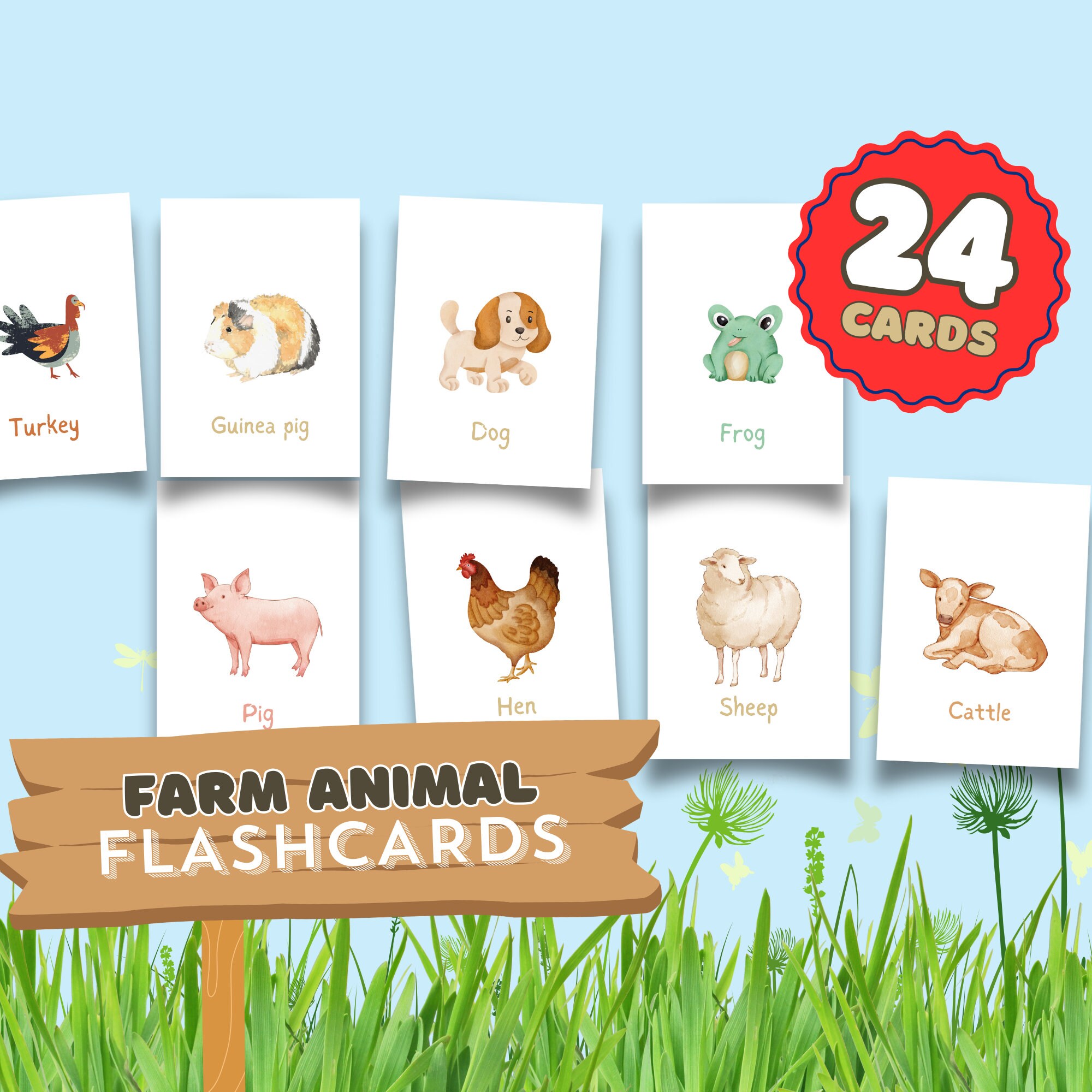 Farm Animal Flashcard Printable Toddler Flash Card Digital Download ...
