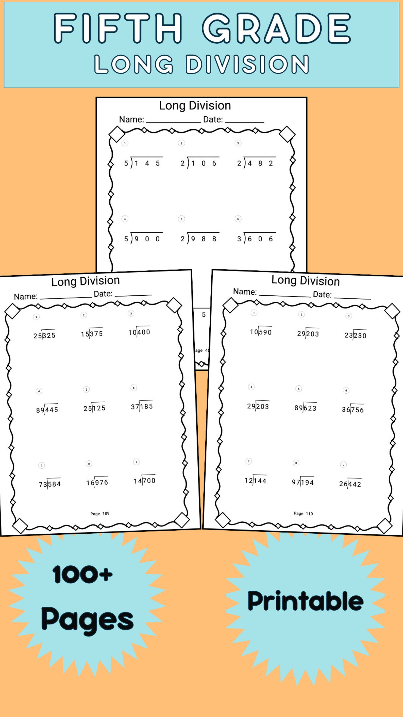 Long Division Math Worksheet Printable 5th Grade Division Math ...