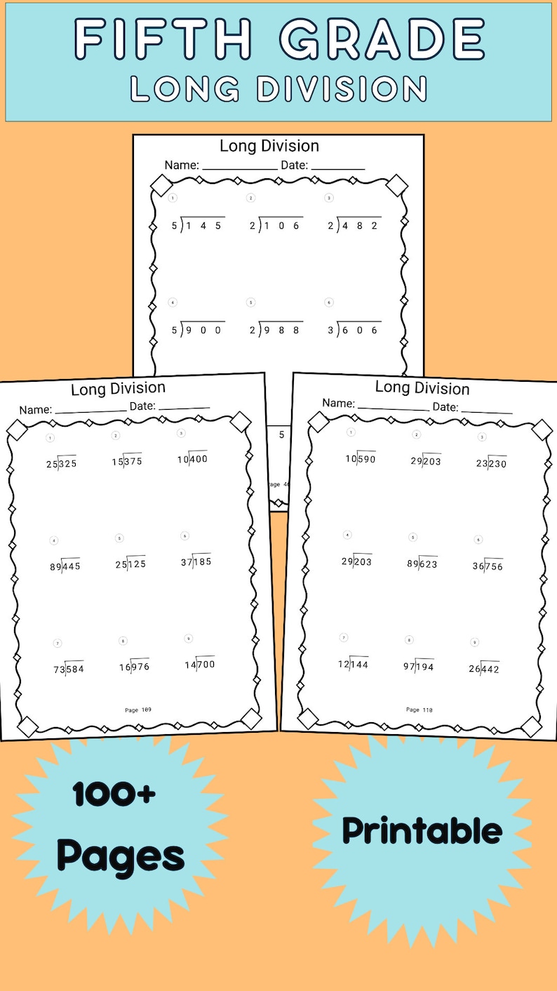 Long Division Math Worksheet Printable 5th Grade Division Math ...