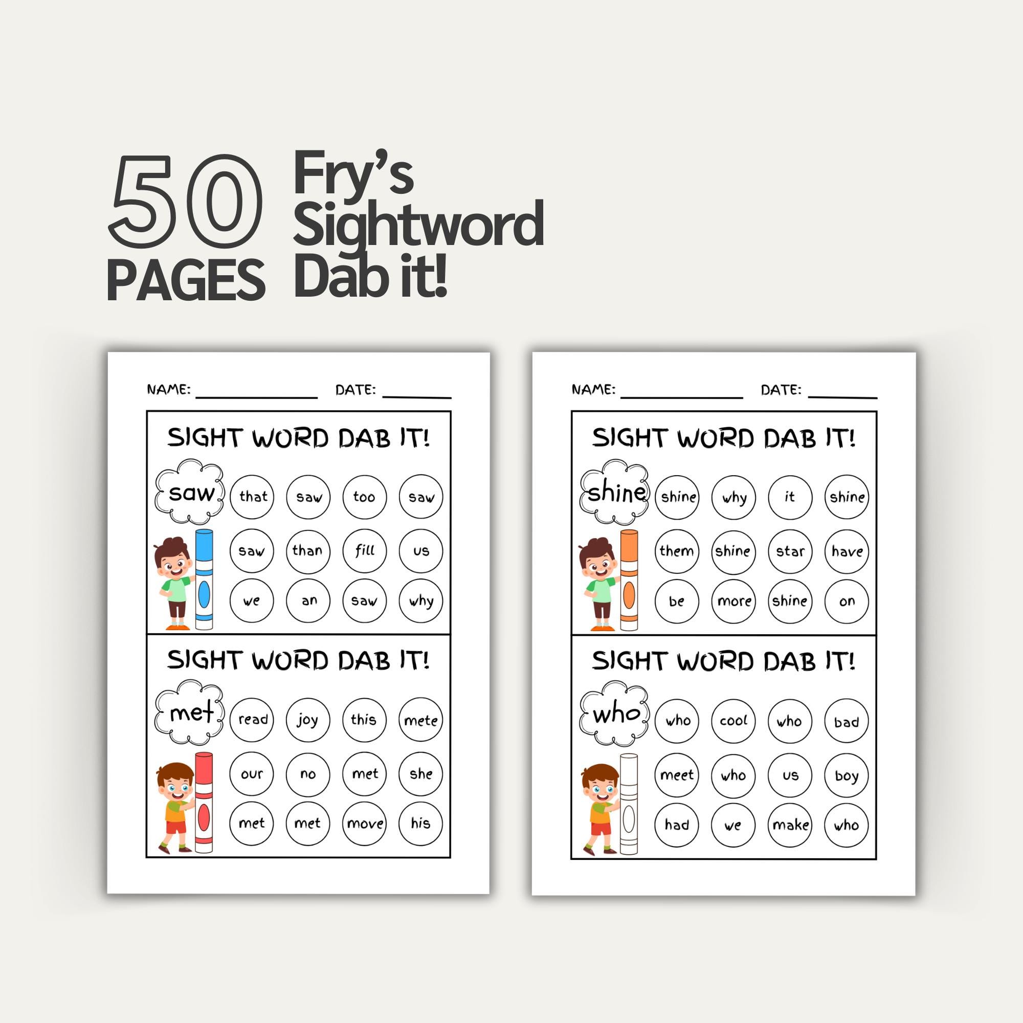 Fry First Hundred Sight Word Kindergarten Worksheet Preschool Sight ...