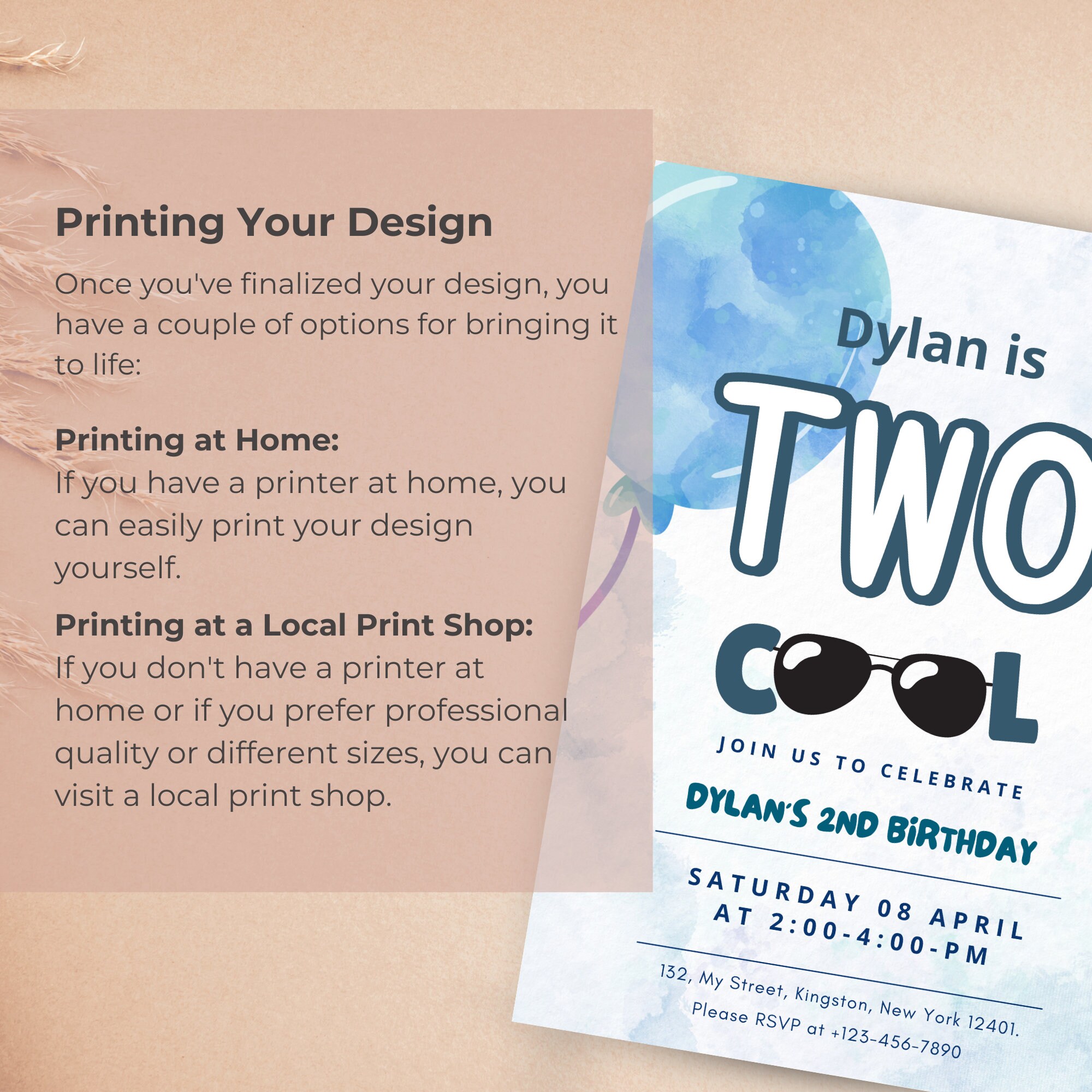 Cool Pool Party Invitation Boy Cool Celebration Invite Editable Two ...