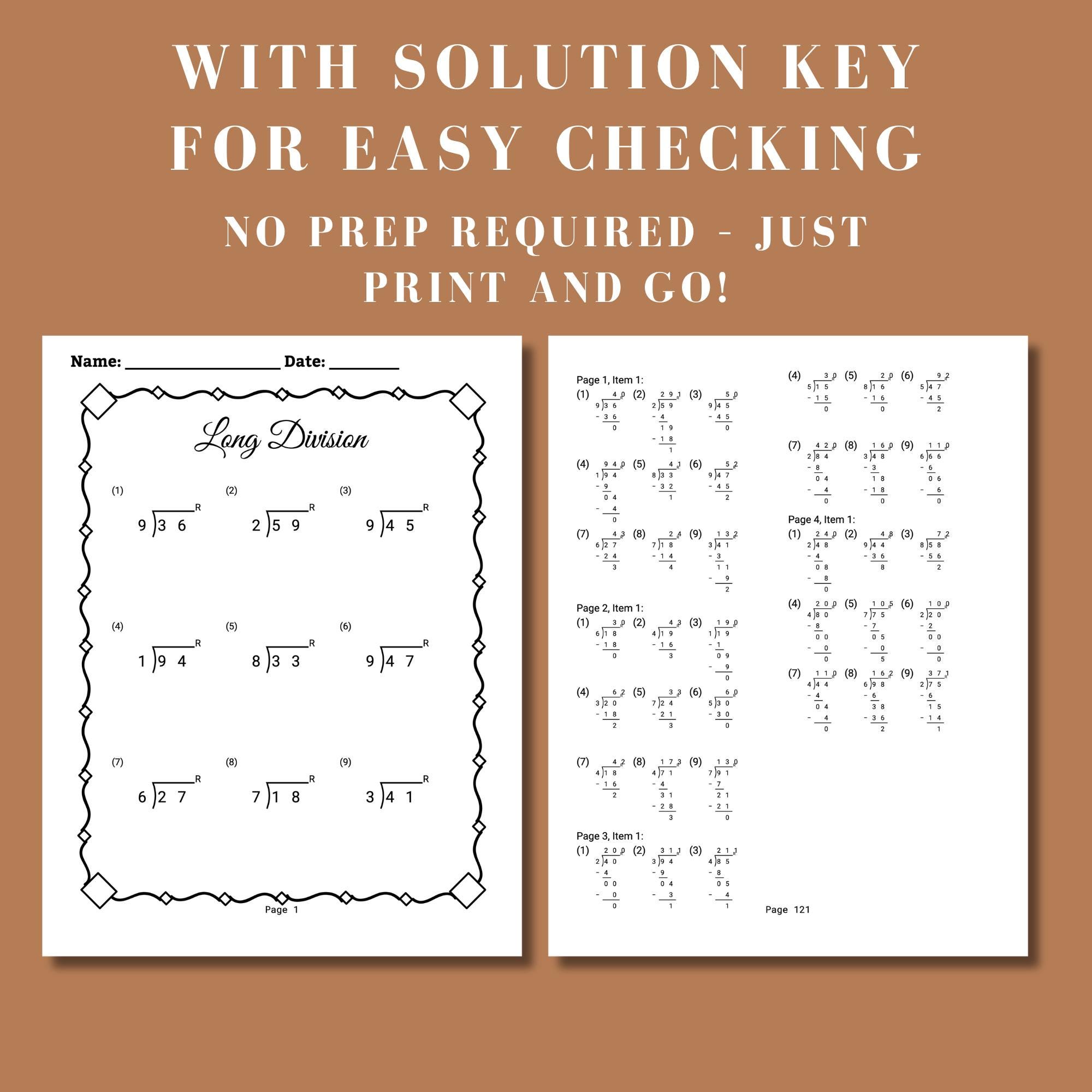 5th Grade Long Division Math Printable Homeschool Long Division Math ...