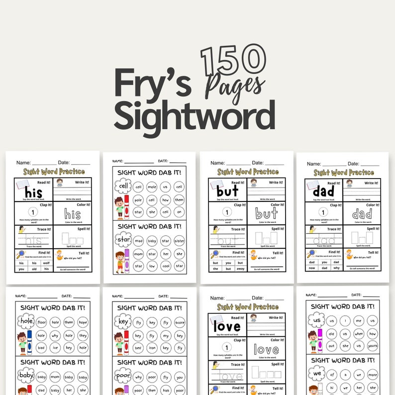 Fry First Hundred Sight Word Kindergarten Worksheet Preschool Sight ...