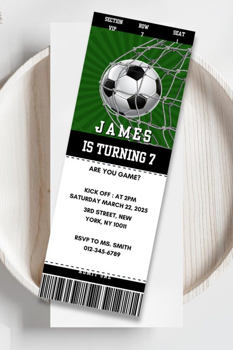 Soccer Ticket Birthday Invitation Soccer Party Boy Invitation Soccer ...