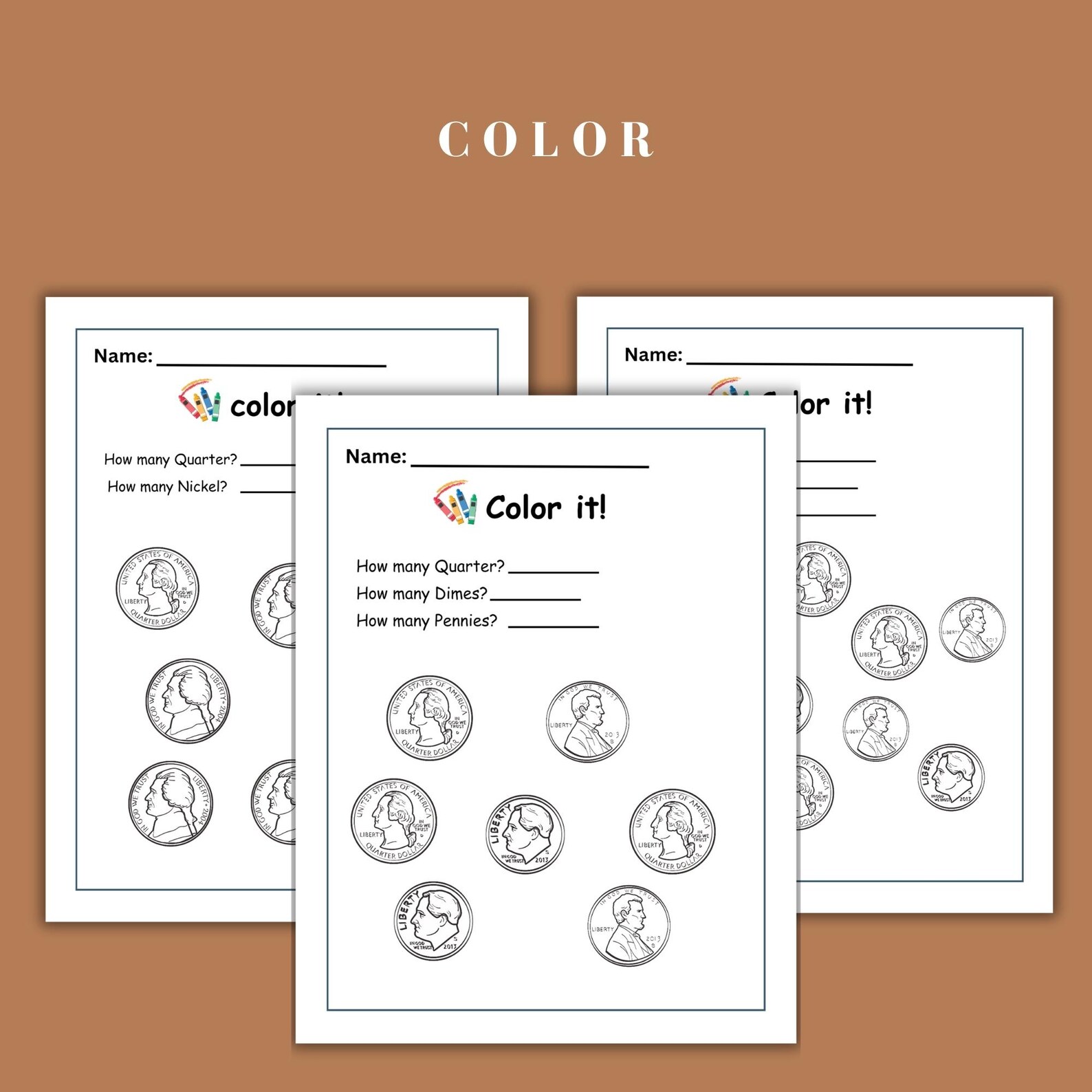 Us Money Counting Worksheet Kid Coin Bill Workbook Identifying Coin ...