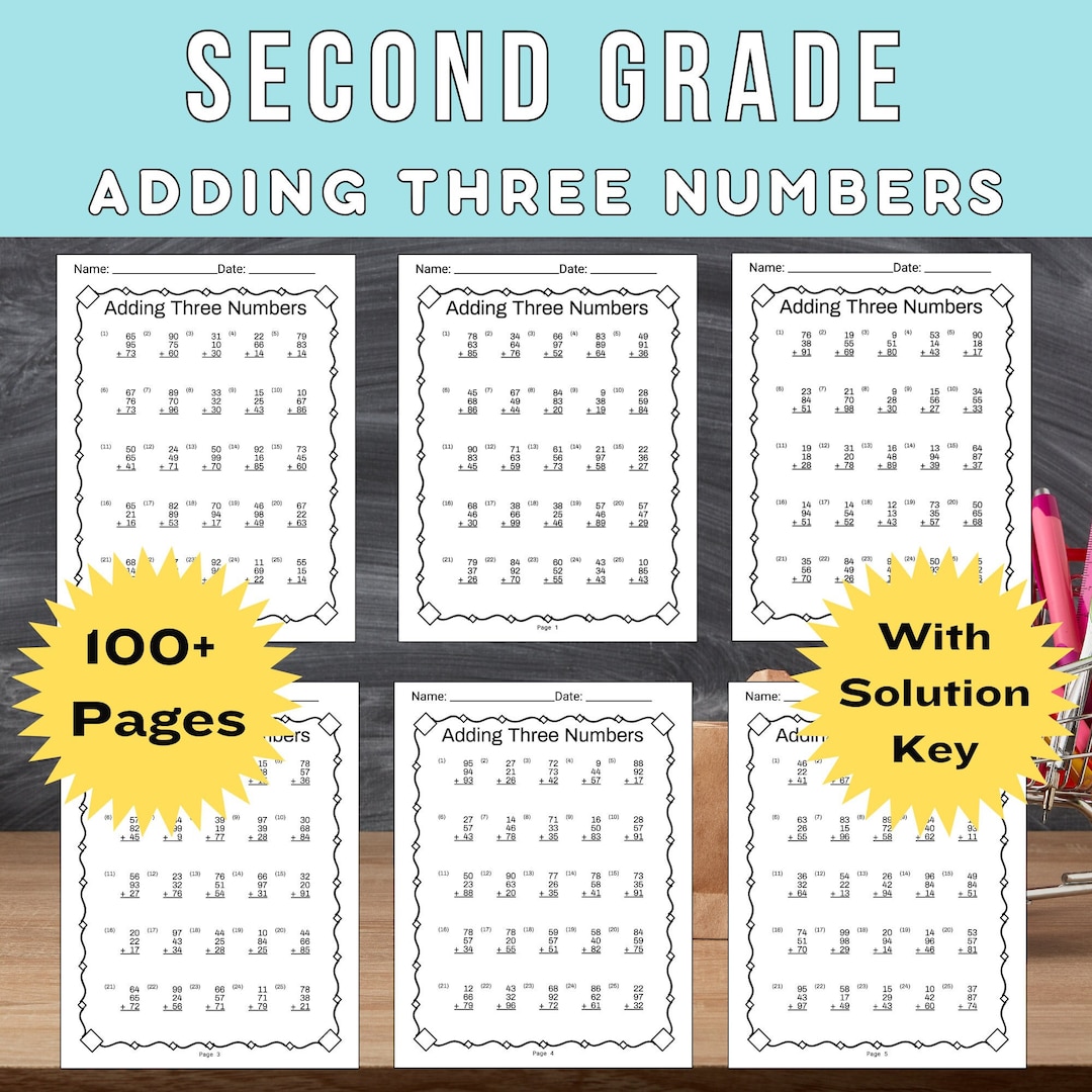 Addition Math Worksheet 2nd Grade Adding Three Number Homeschool ...