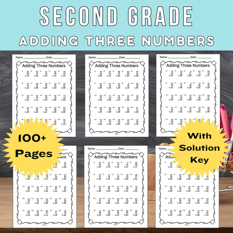 Addition Math Worksheet 2nd Grade Adding Three Number Homeschool ...