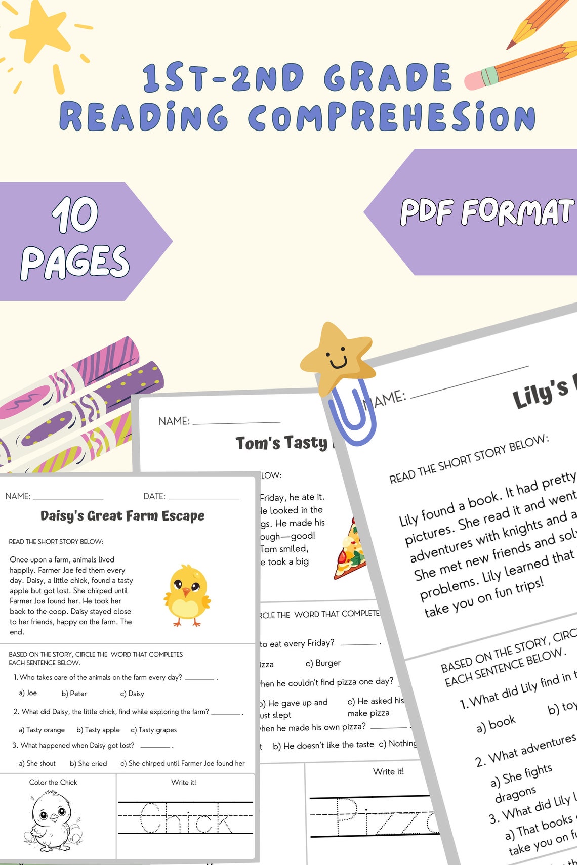 Reading Comprehension Worksheet First Grade Comprehension Read 1st ...