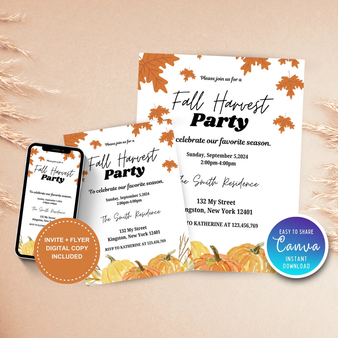 Fall Harvest Party Invitation Fall Festival Flyer Editable Text Invite ...