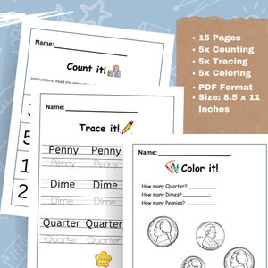 Coin Worksheet Printable 1st Grade Money Lesson Instant Download Money ...