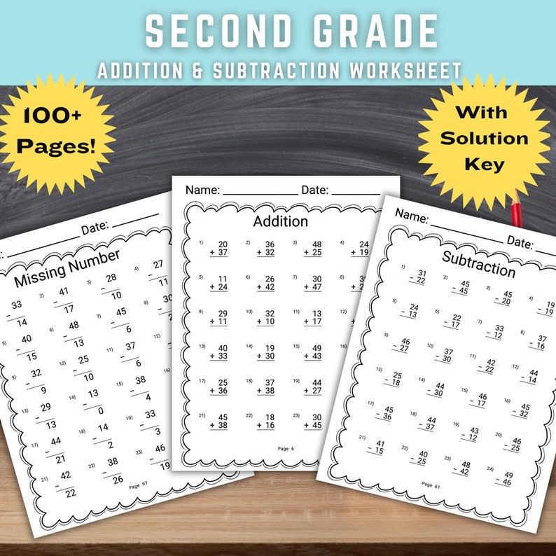 2nd Grade Math Addition Subtraction Worksheet 3rd Grade Worksheet 1st ...