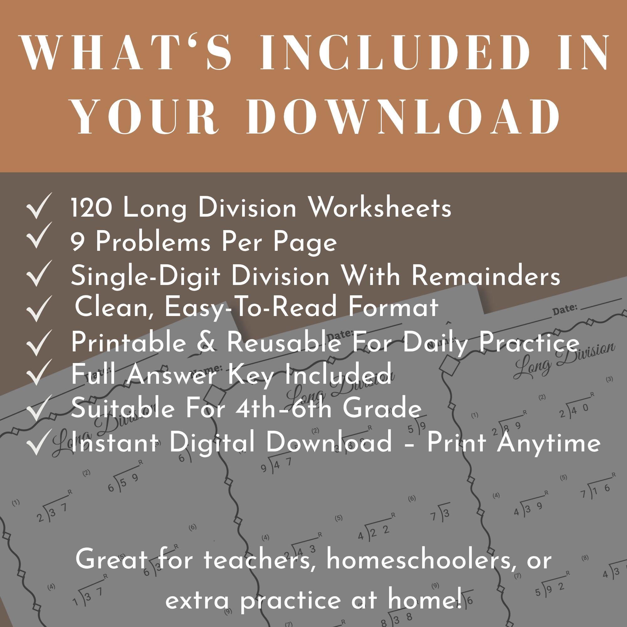 5th Grade Long Division Math Printable Homeschool Long Division Math ...