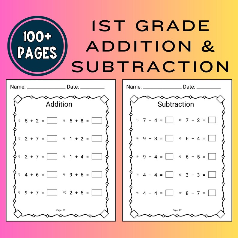 Mathematics First Grade Addition Subtraction Worksheet 1st Grade ...