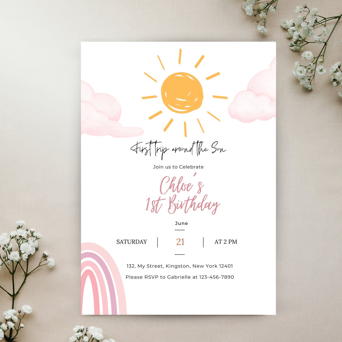 One in the Sun Birthday Invitation Printable First Birthday Invitation ...