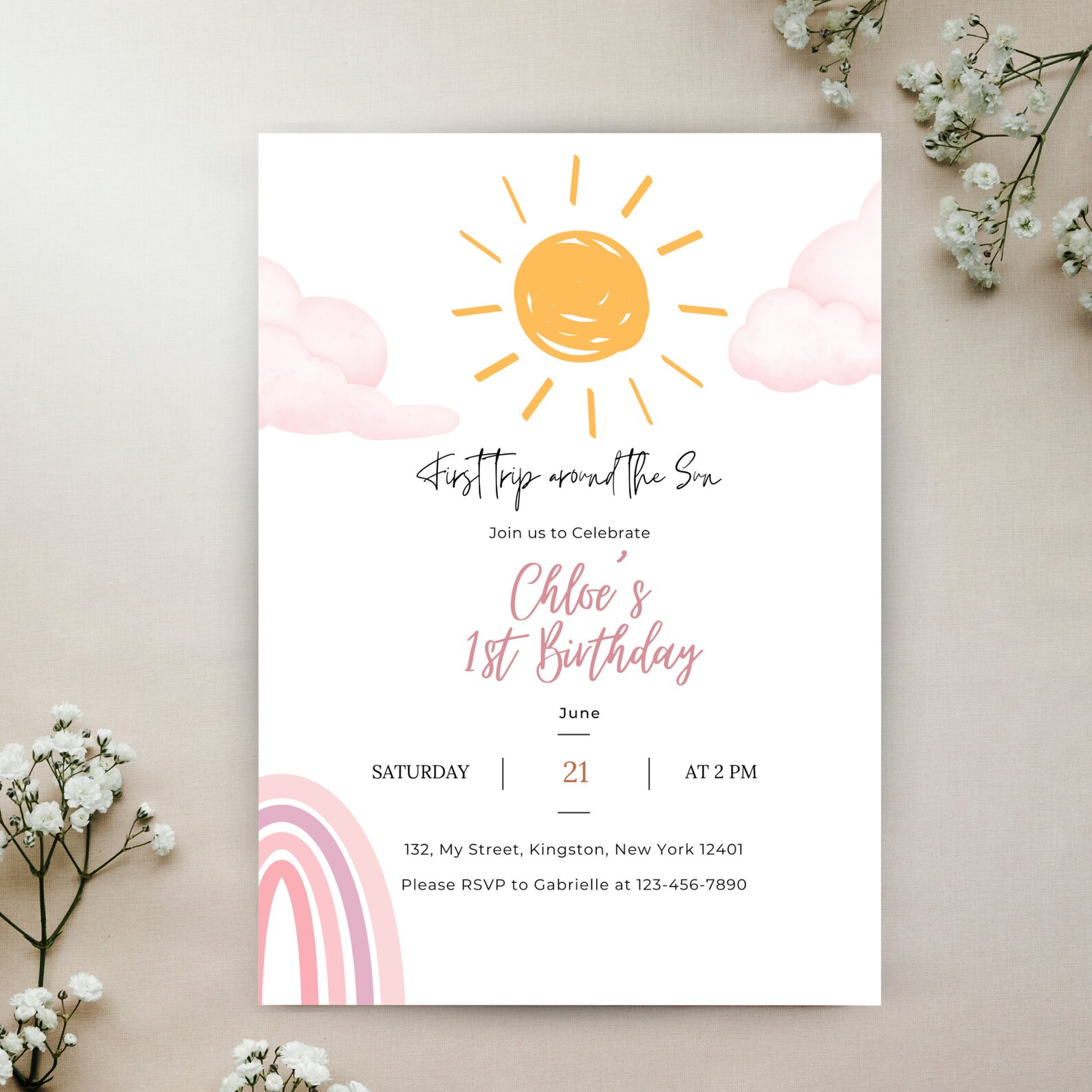 One in the Sun Birthday Invitation Printable First Birthday Invitation ...